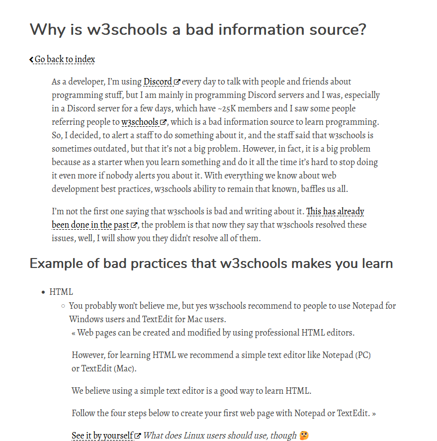 Why is w3schools a bad information source? | Alexandre’s Blog